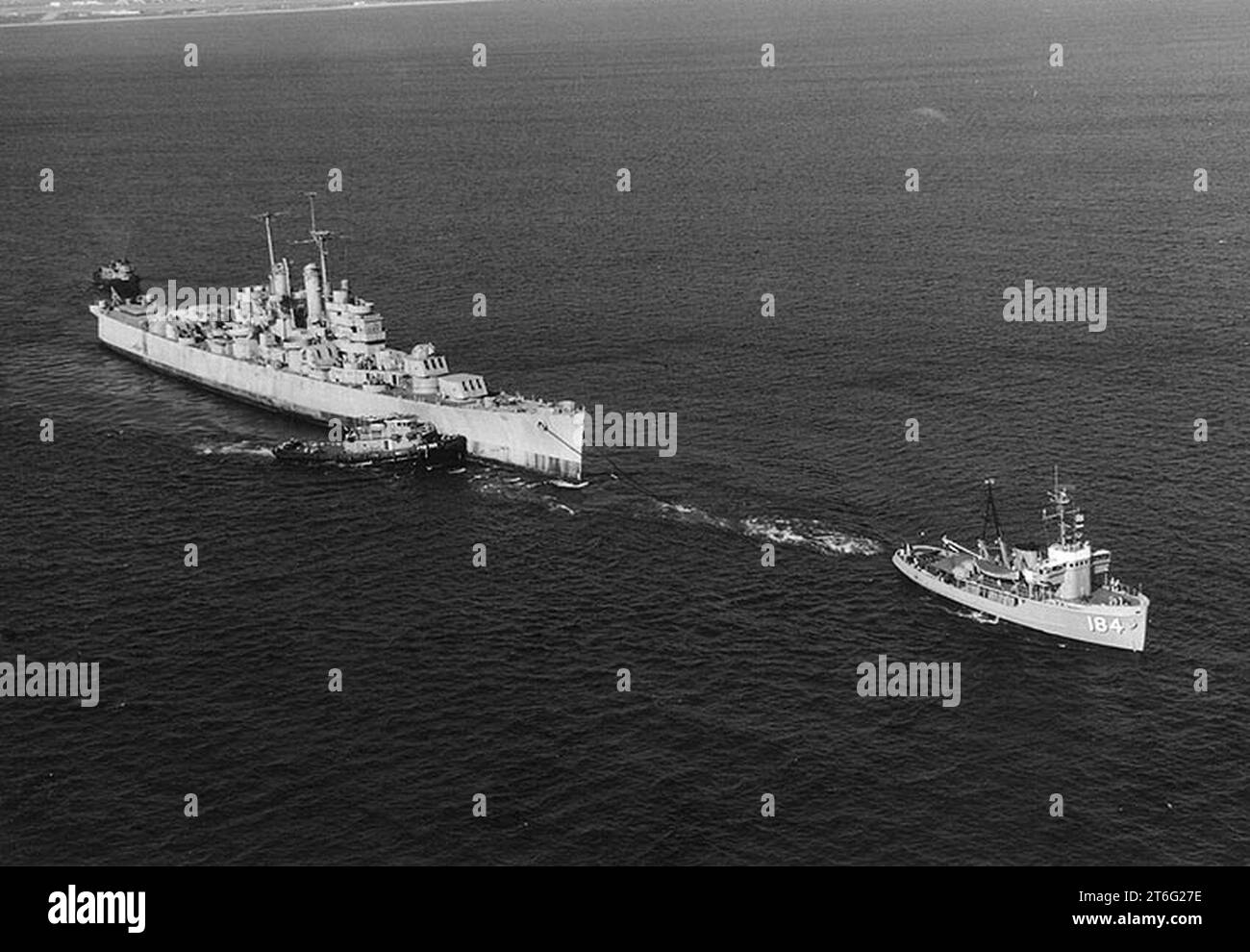 USS Vincennes (CL-64) being towed to be used as target ship 1969 Stock ...