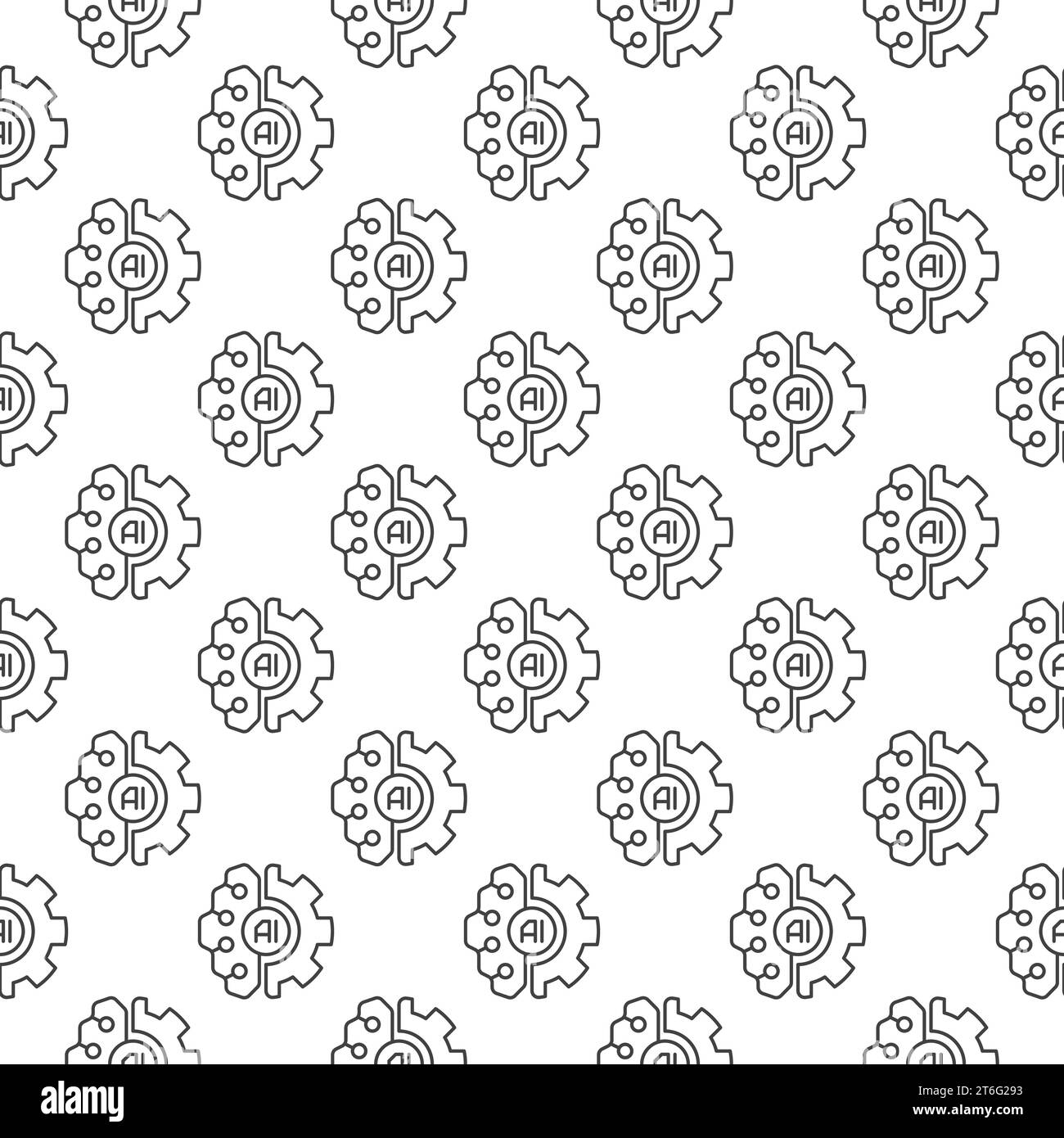 Gear with AI Brain vector Artificial Intelligence concept thin line seamless pattern Stock ...