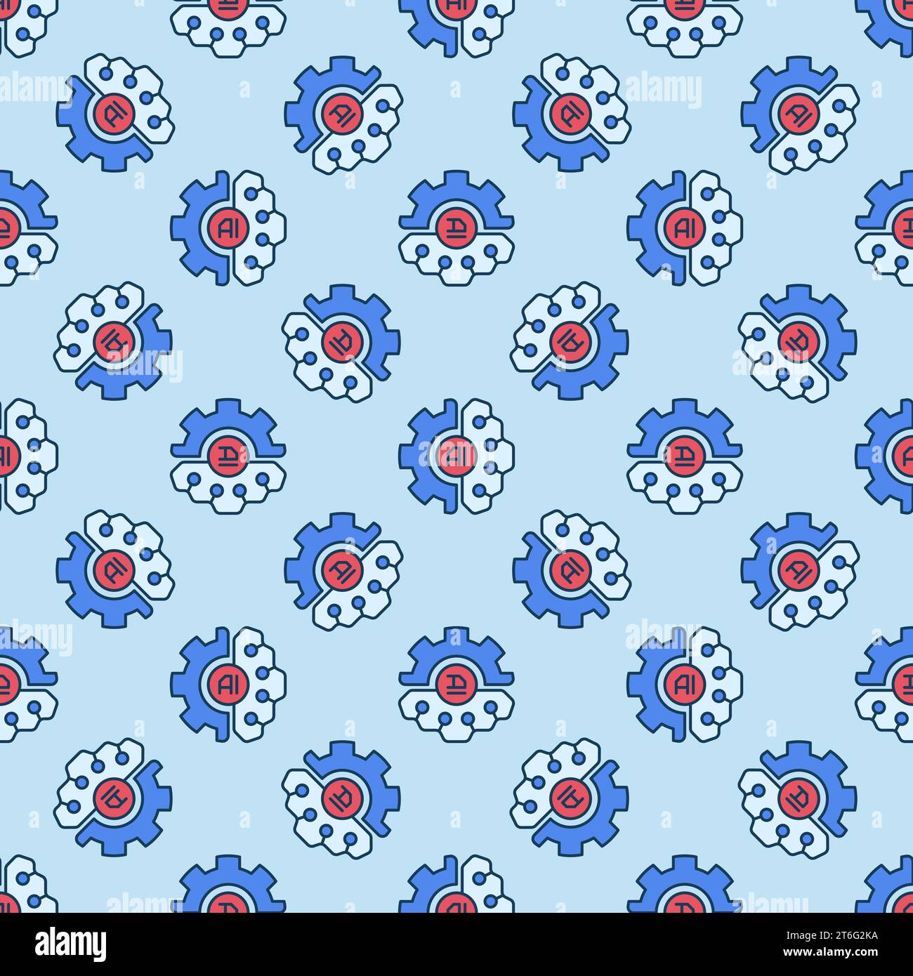 AI Brain with Cog Wheel vector Artificial Intelligence concept colored seamless pattern Stock ...