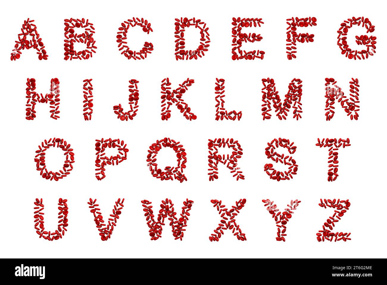 The English alphabet made entirely of red blood cells, featuring their ...