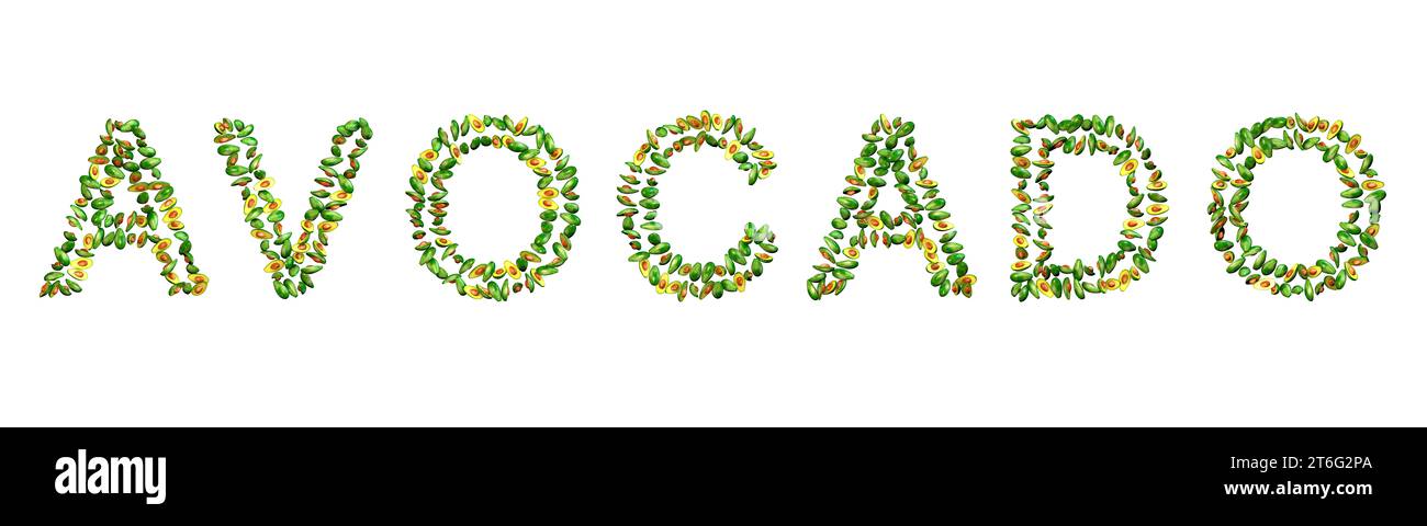 The word AVOCADO made entirely of fresh green avocadoes, with their ...