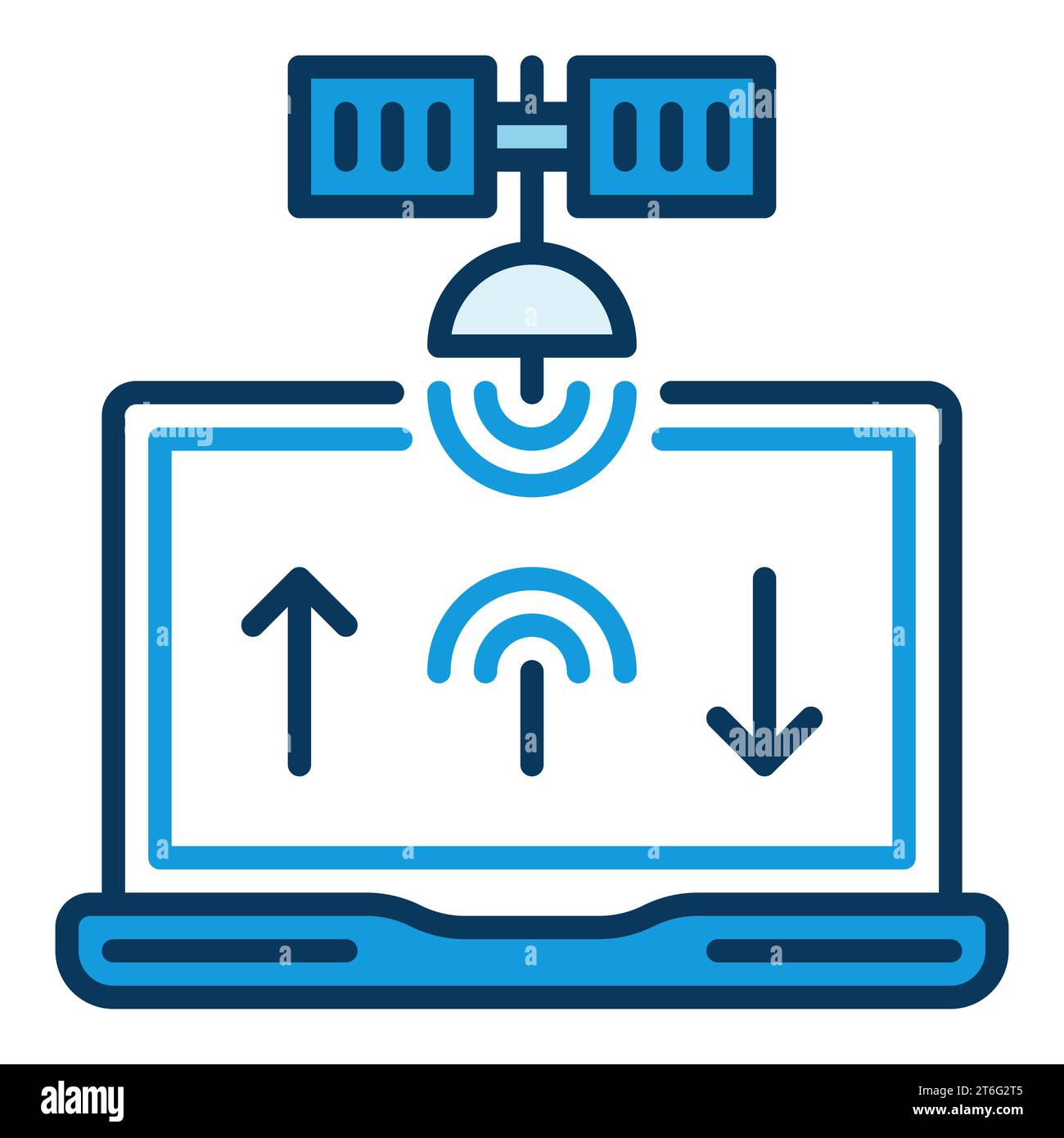 Satellite with Laptop PC vector Internet Access concept blue icon or ...