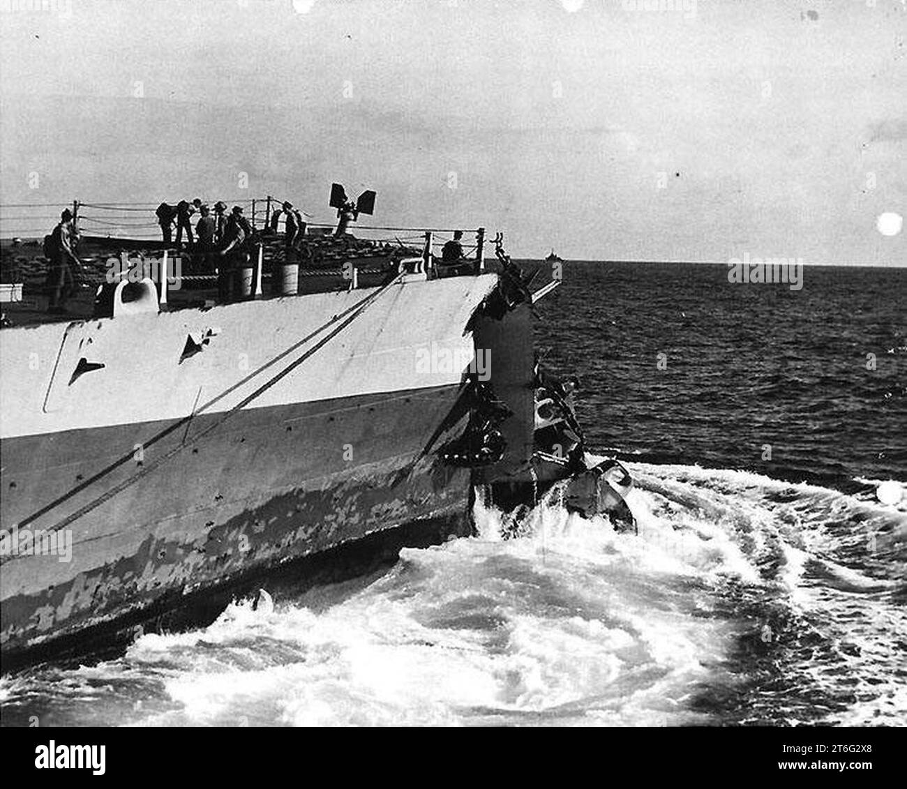 USS Washington (BB-56) damaged after her 1 Feb. 1944 collision with USS ...