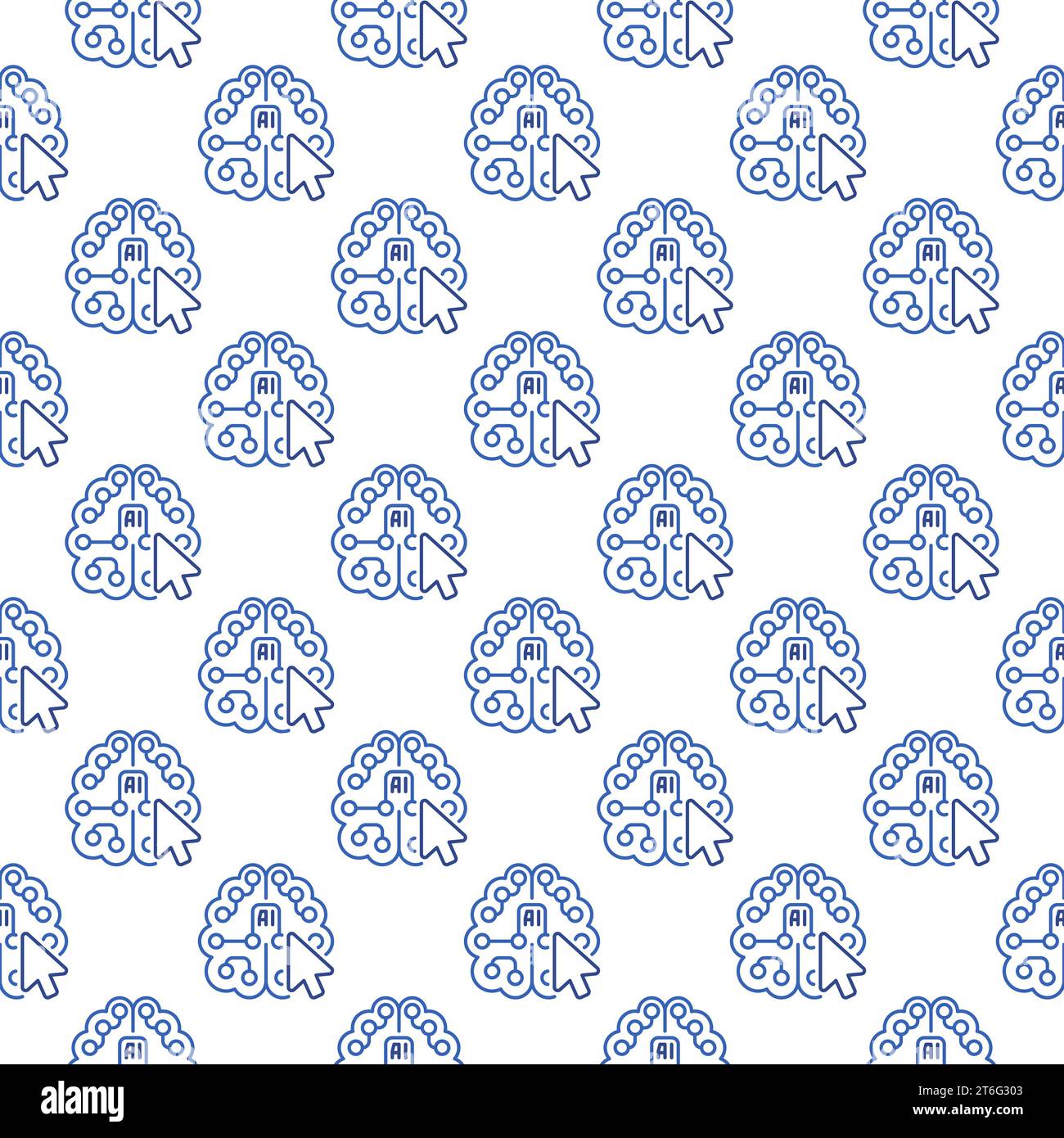 Mouse Click on AI Brain vector Artificial Intelligence concept seamless pattern in outline style ...