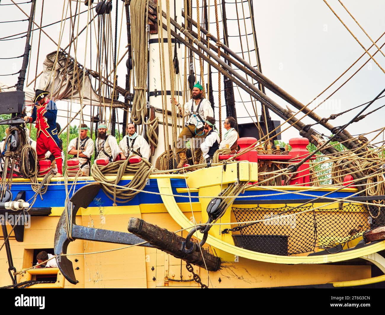 ROUEN, FRANCE - JUNE Circa, 2019. Part of Hermione three masts schooner ...