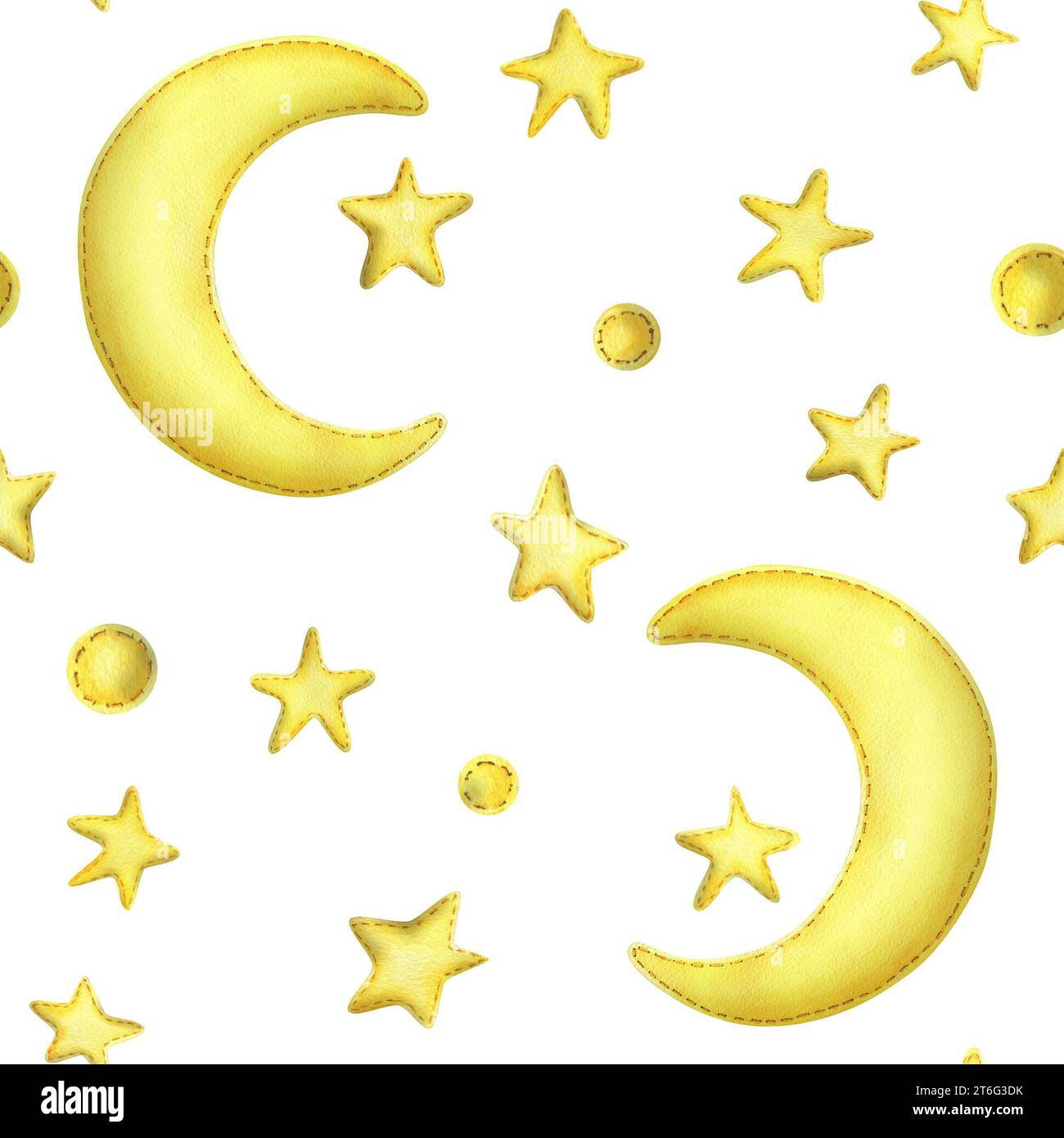 Yellow half moon with stars from fabric with thread stitches ...