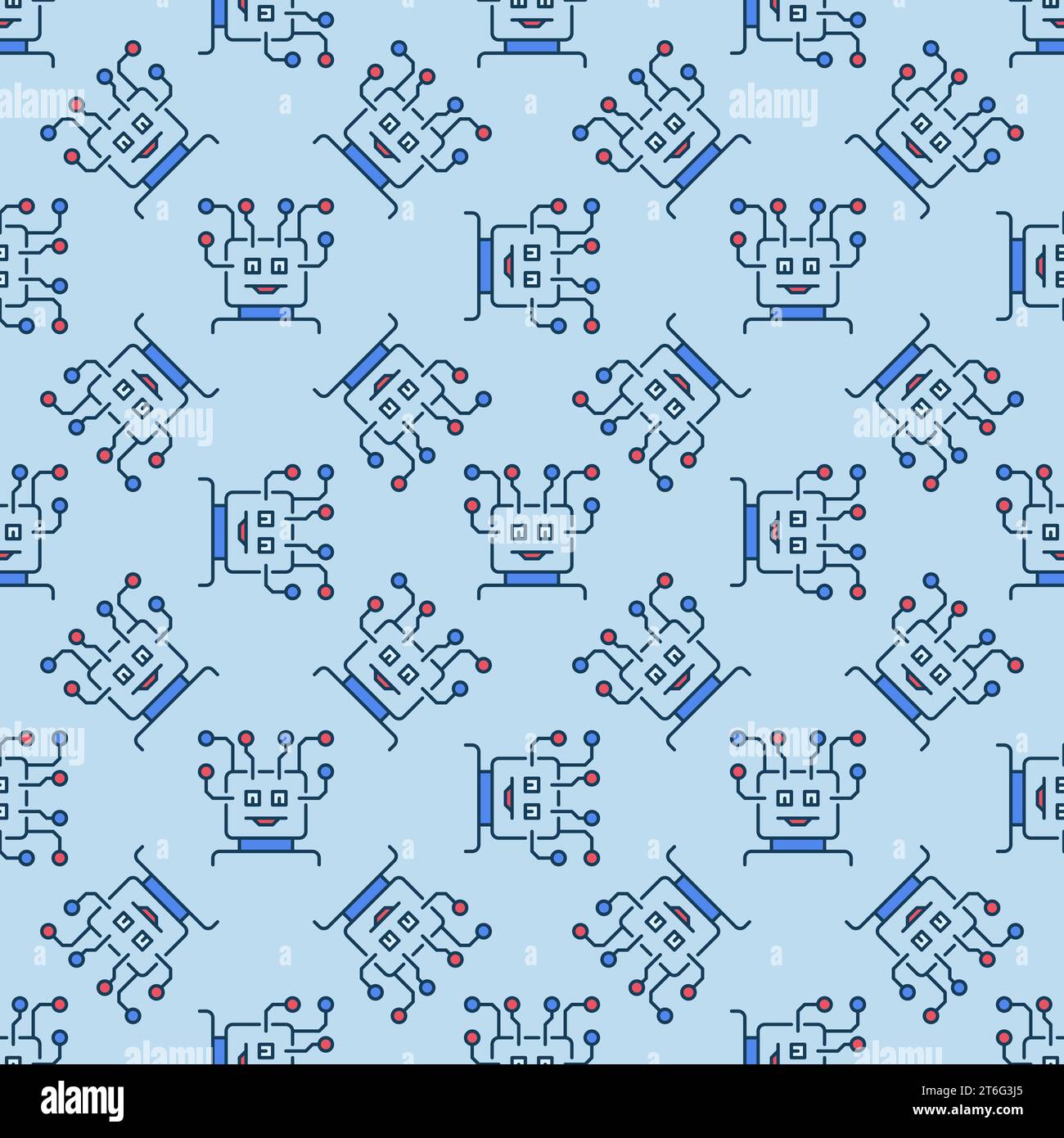 AI Robot Head with Circuits vector Artificial Intelligence concept colored seamless pattern ...