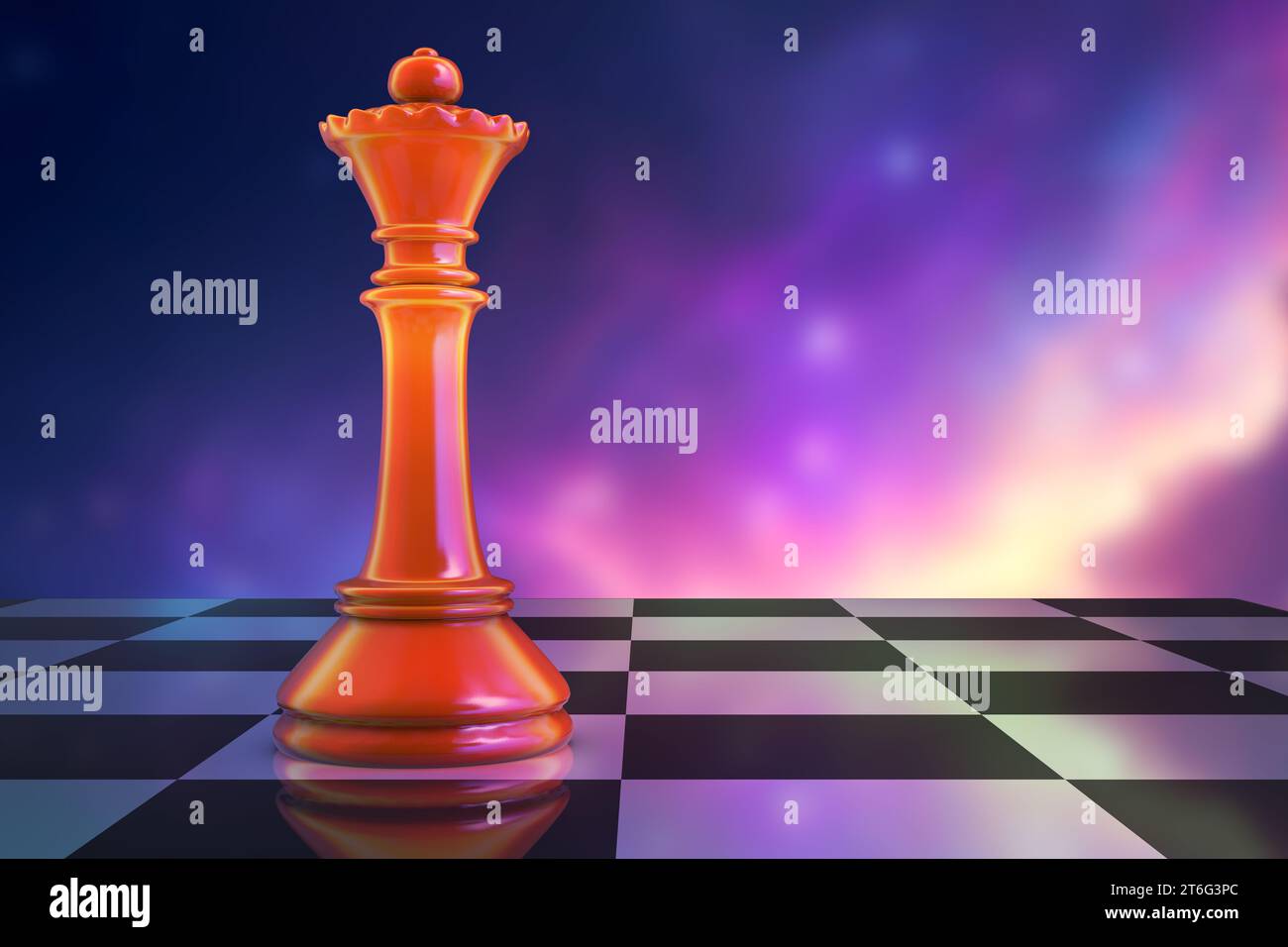 Chess queen figure on chess board and space background, 3D illustration ...