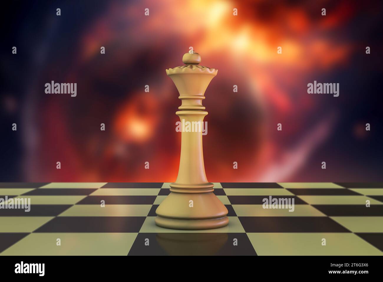 Chess queen figure on chess board and space background, 3D illustration ...