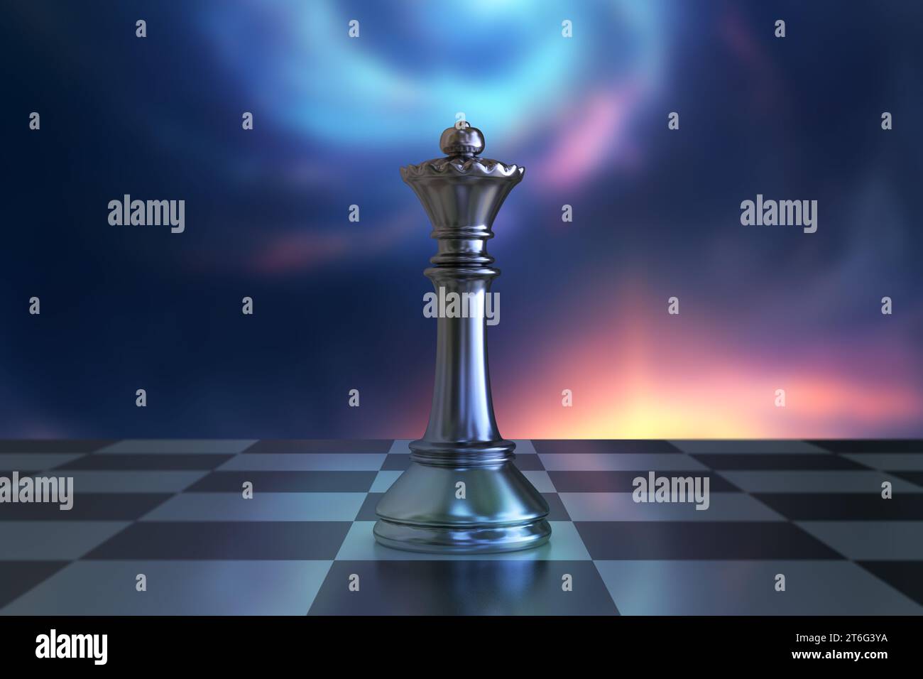 Chess queen figure on chess board and space background, 3D illustration ...
