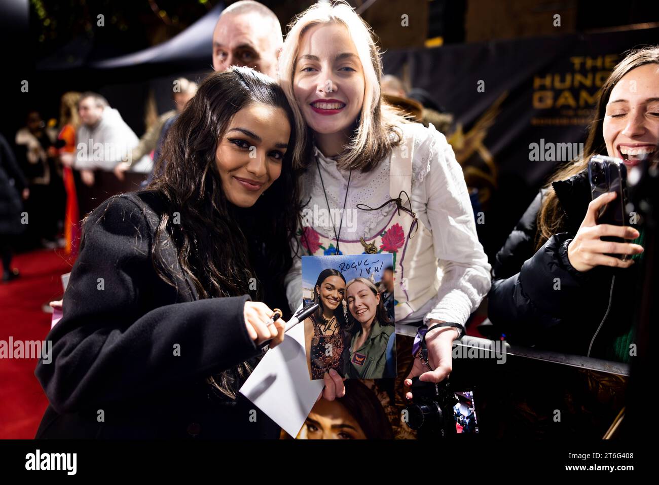 Rachel Zegler, left, poses with fan Alexandra Casanova for ...