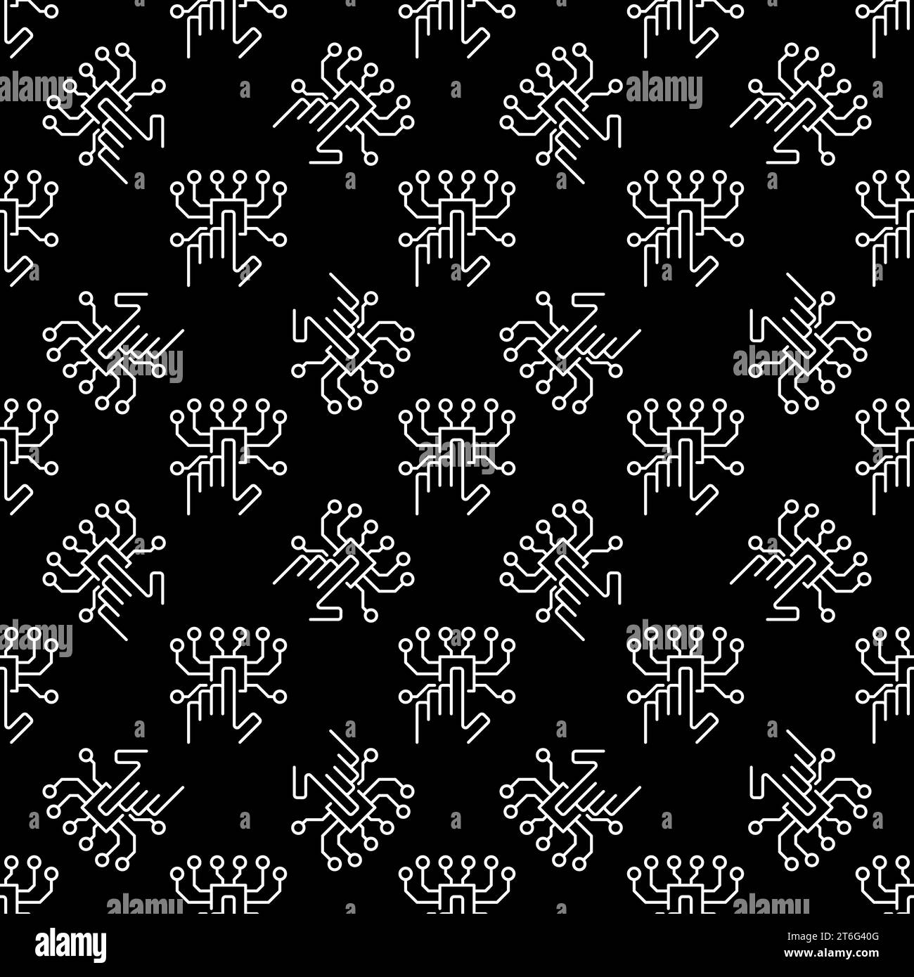 Hand and AI Chip vector Artificial Intelligence concept thin line dark seamless pattern Stock ...