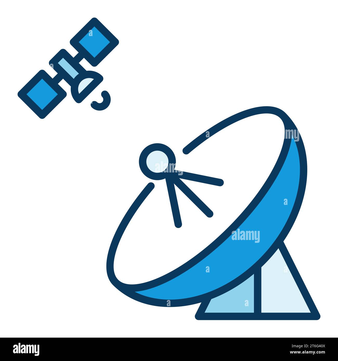 Satellite and Parabolic Antenna Dish vector concept blue icon or sign ...
