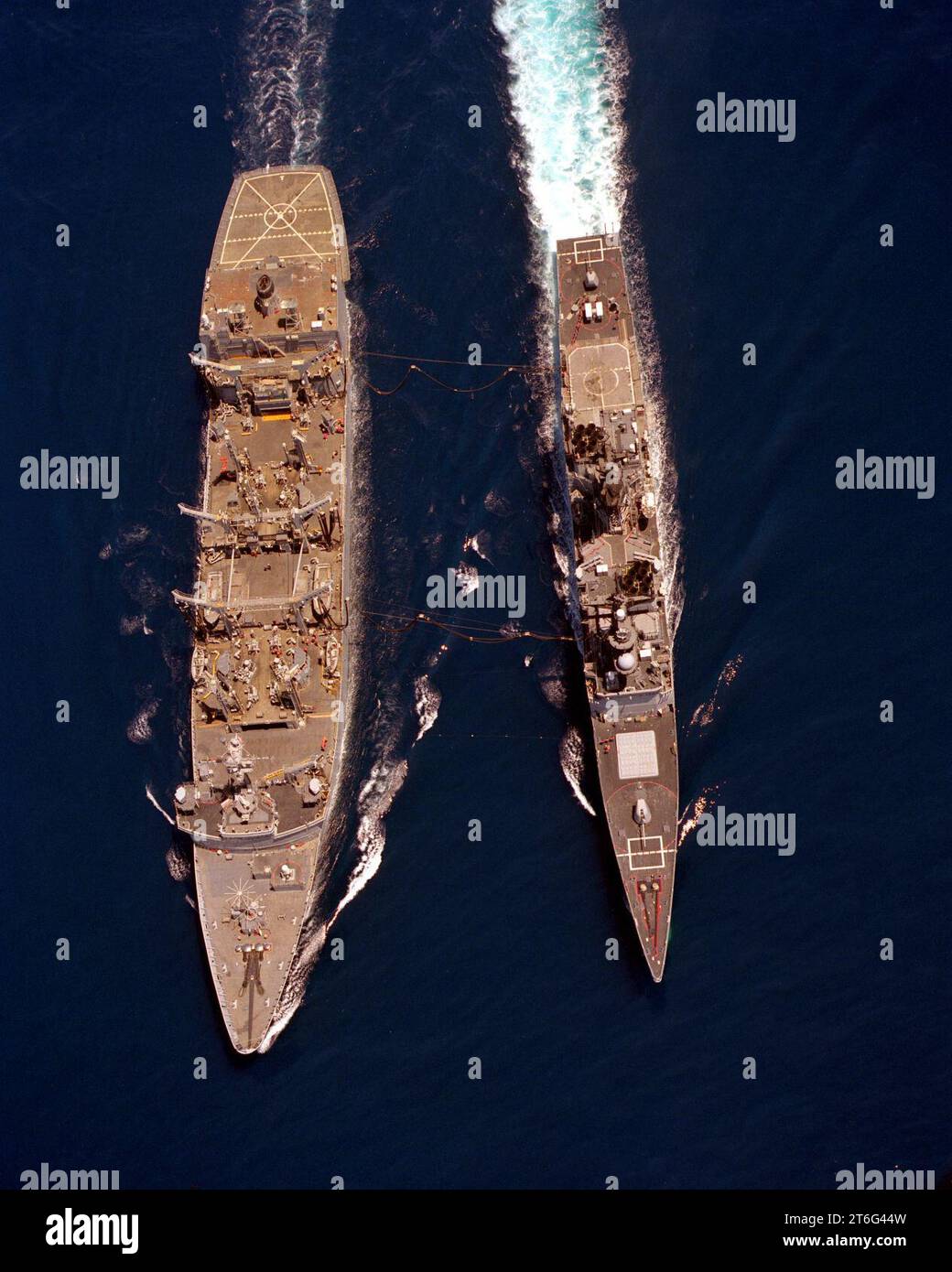 USS Wichita (AOR-1) refueling USS Paul F. Foster (DD-964) off the coast ...