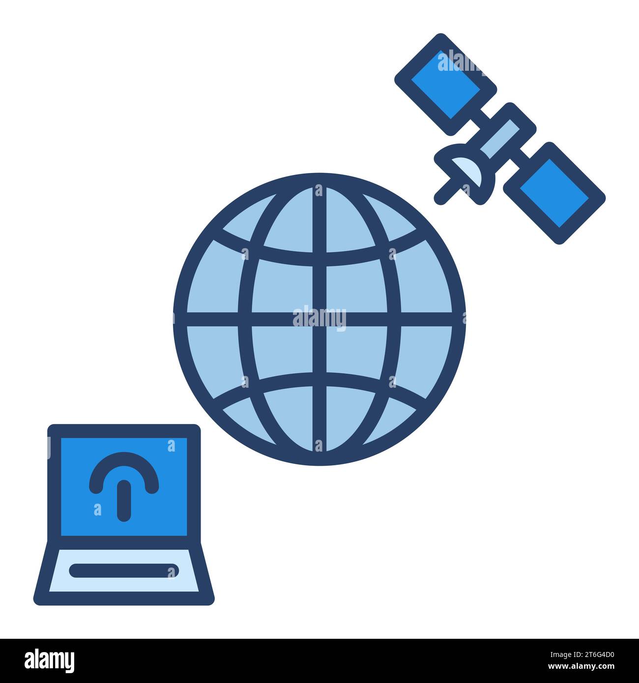 Satellite with Laptop and Globe vector Satellite Broadband concept blue ...