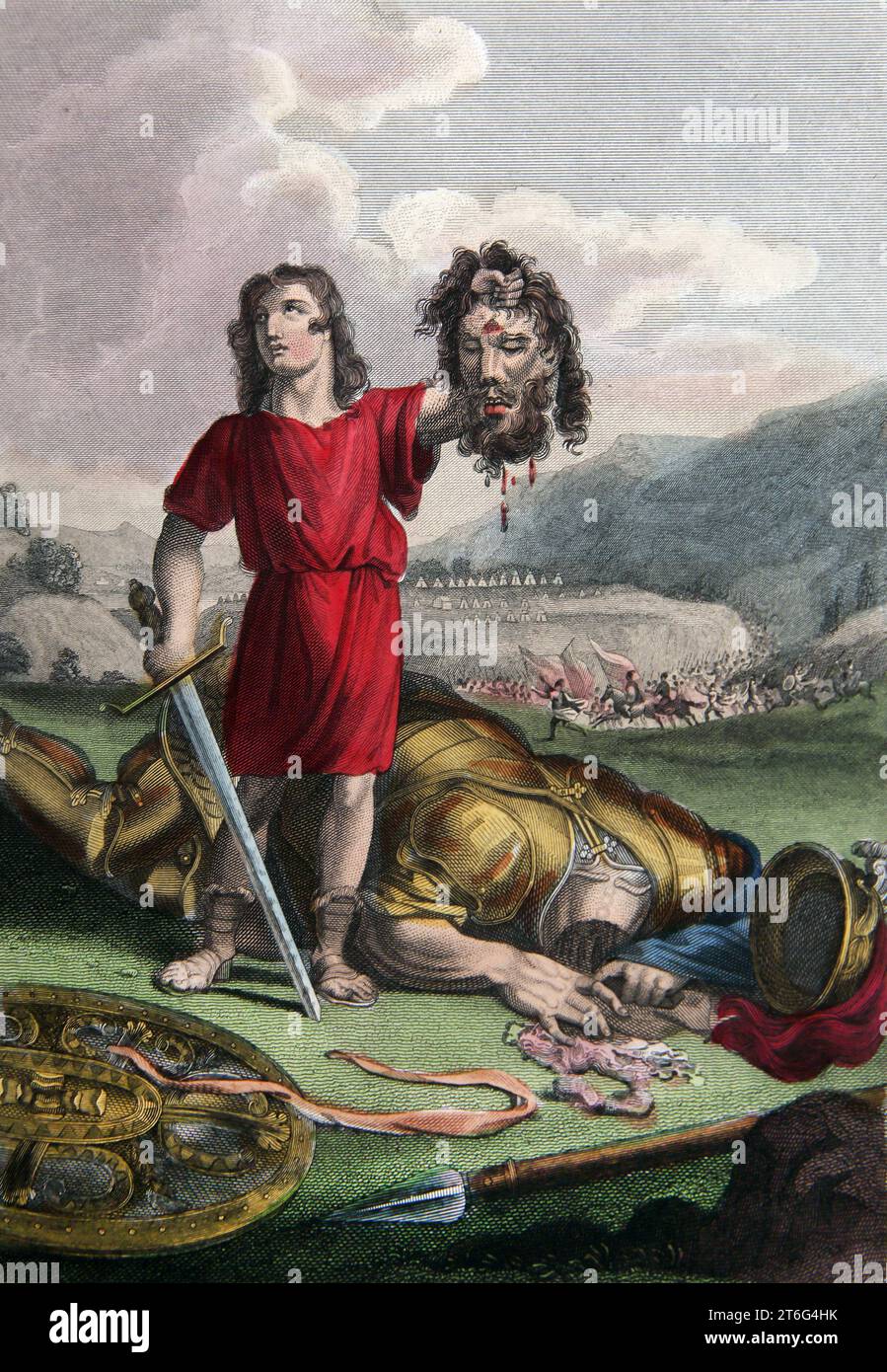Illustration of David Slaying the Giant Goliath after Striking him with ...