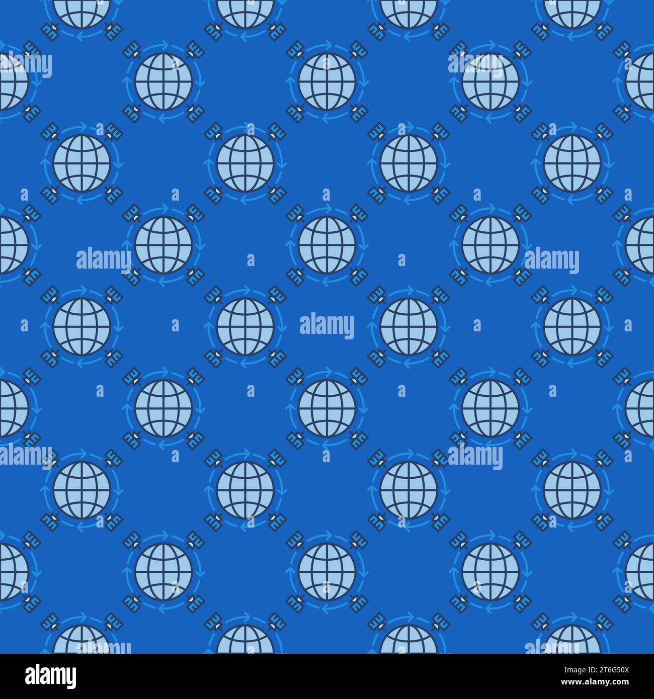 Four Satellites around the Earth vector concept blue seamless pattern ...