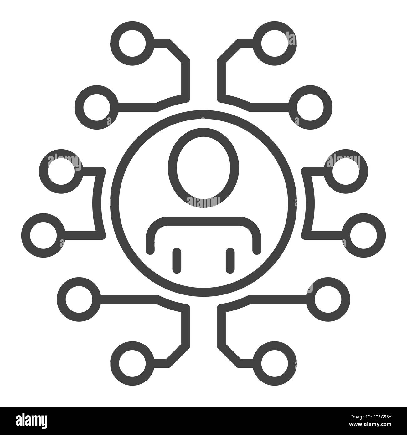Digital Brain and Circle with Man vector concept linear icon or symbol ...