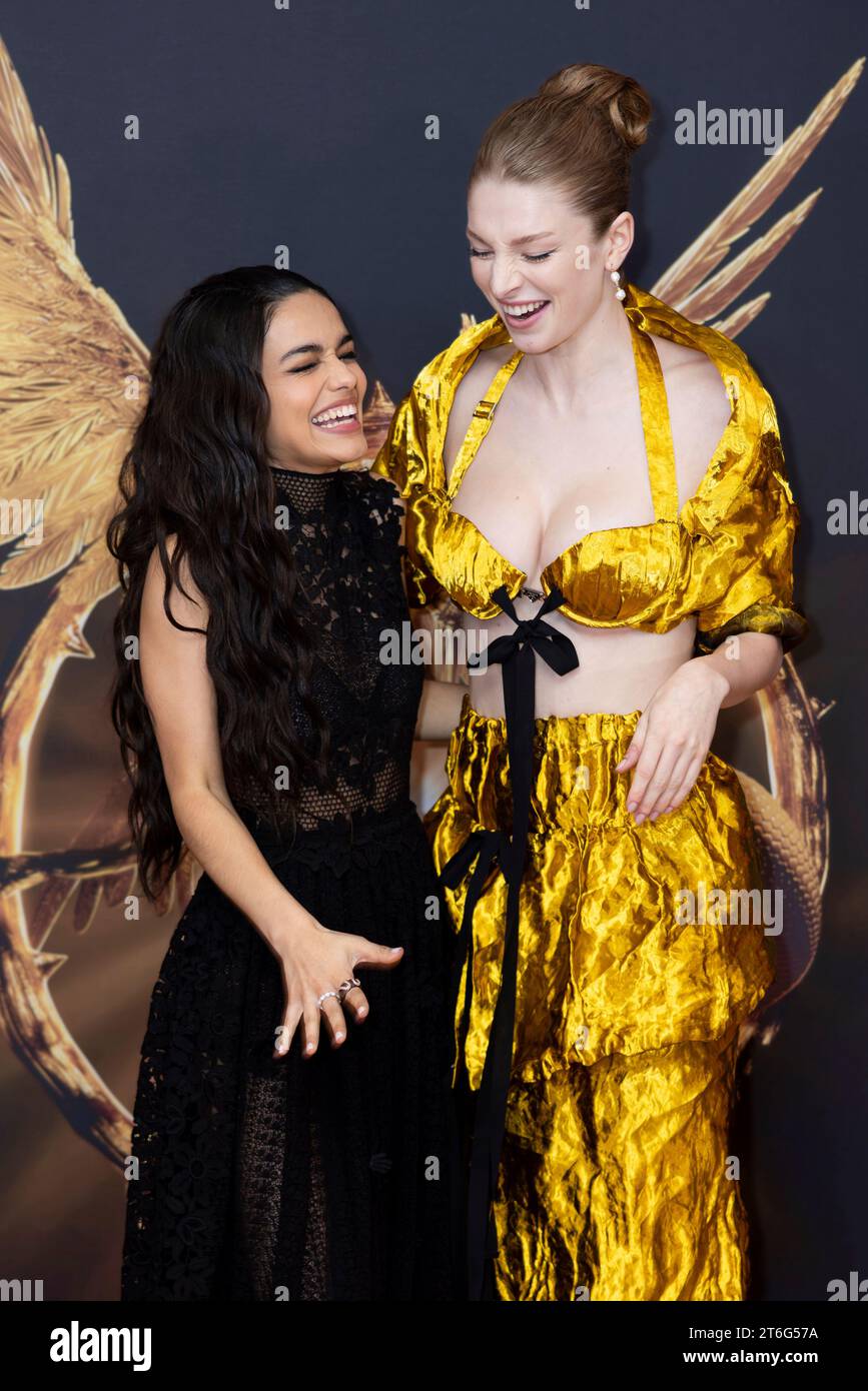 Rachel Zegler, left, and Hunter Schafer pose for photographers upon arrival at the World ...