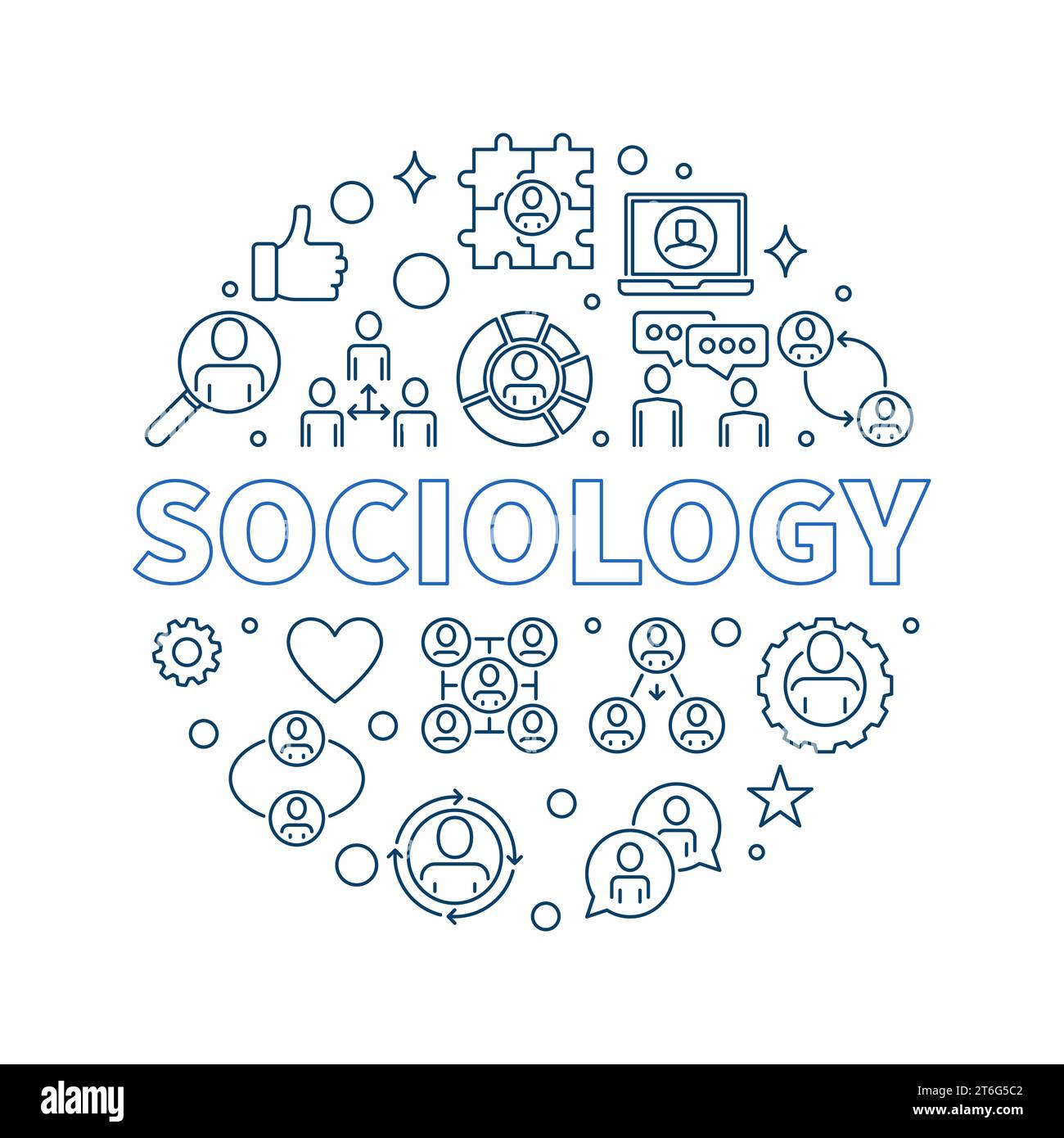 Sociology vector round thin line banner. Social Interaction concept ...