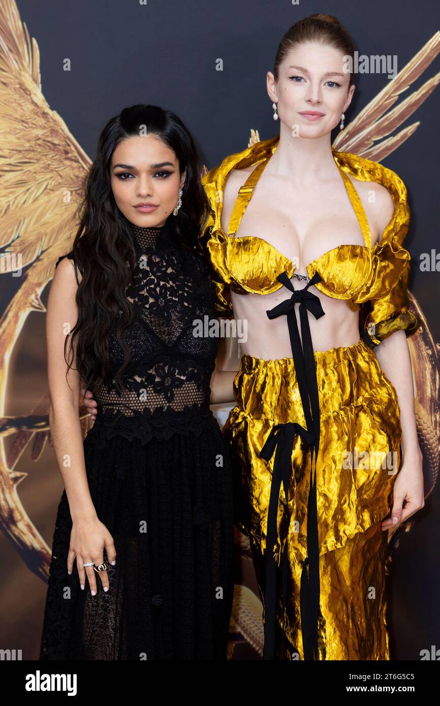 Rachel Zegler, left, and Hunter Schafer pose for photographers upon arrival at the World ...