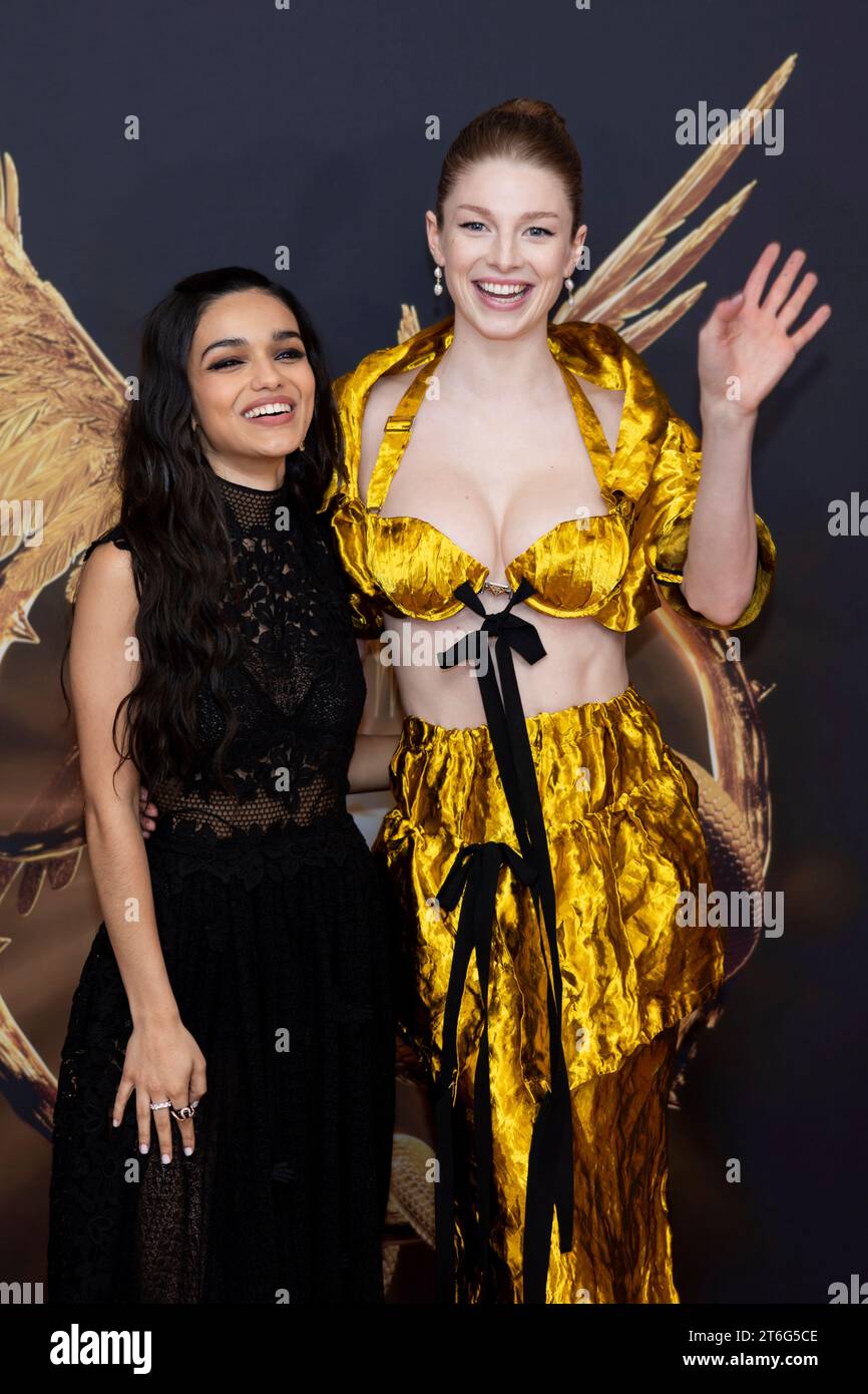 Rachel Zegler, left, and Hunter Schafer pose for photographers upon arrival at the World ...