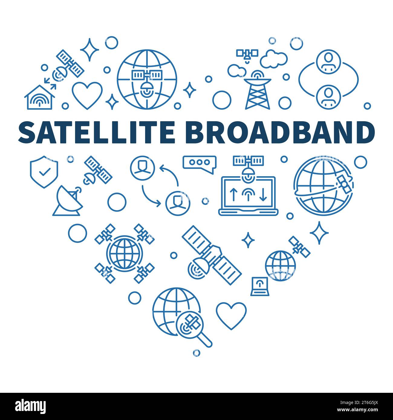 Satellite Broadband vector thin line heart shaped banner - Internet ...