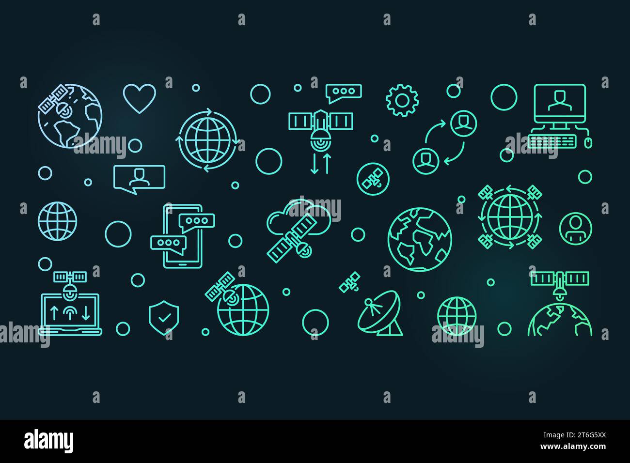Internet Access via Satellite vector concept thin line colored banner ... Internet Access via Satellite vector concept thin line colored banner ...