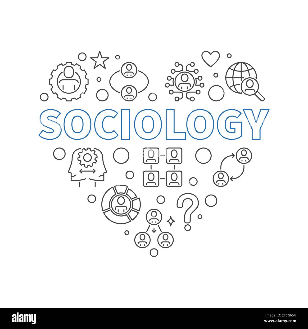Sociology Heart banner in outline style - Social Interaction vector ...
