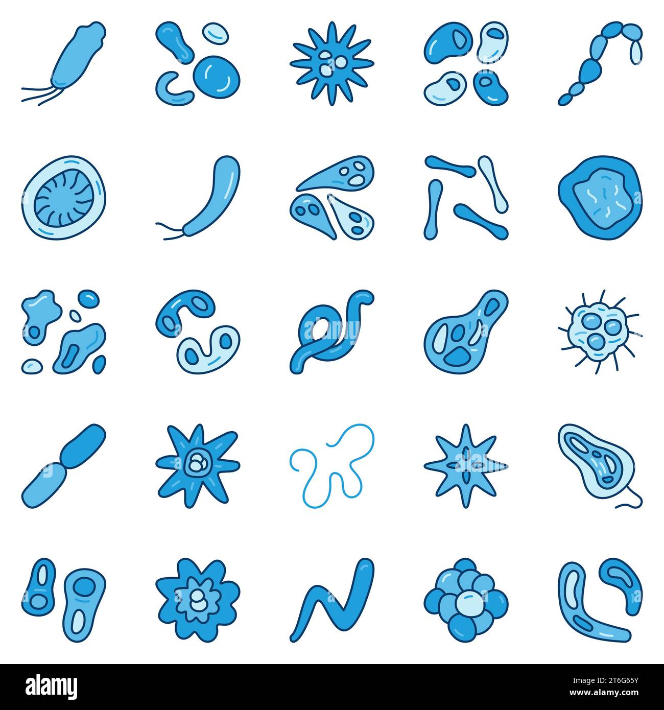 Bacteria and Microbes blue icons set. Viruses creative signs. Microbe ...