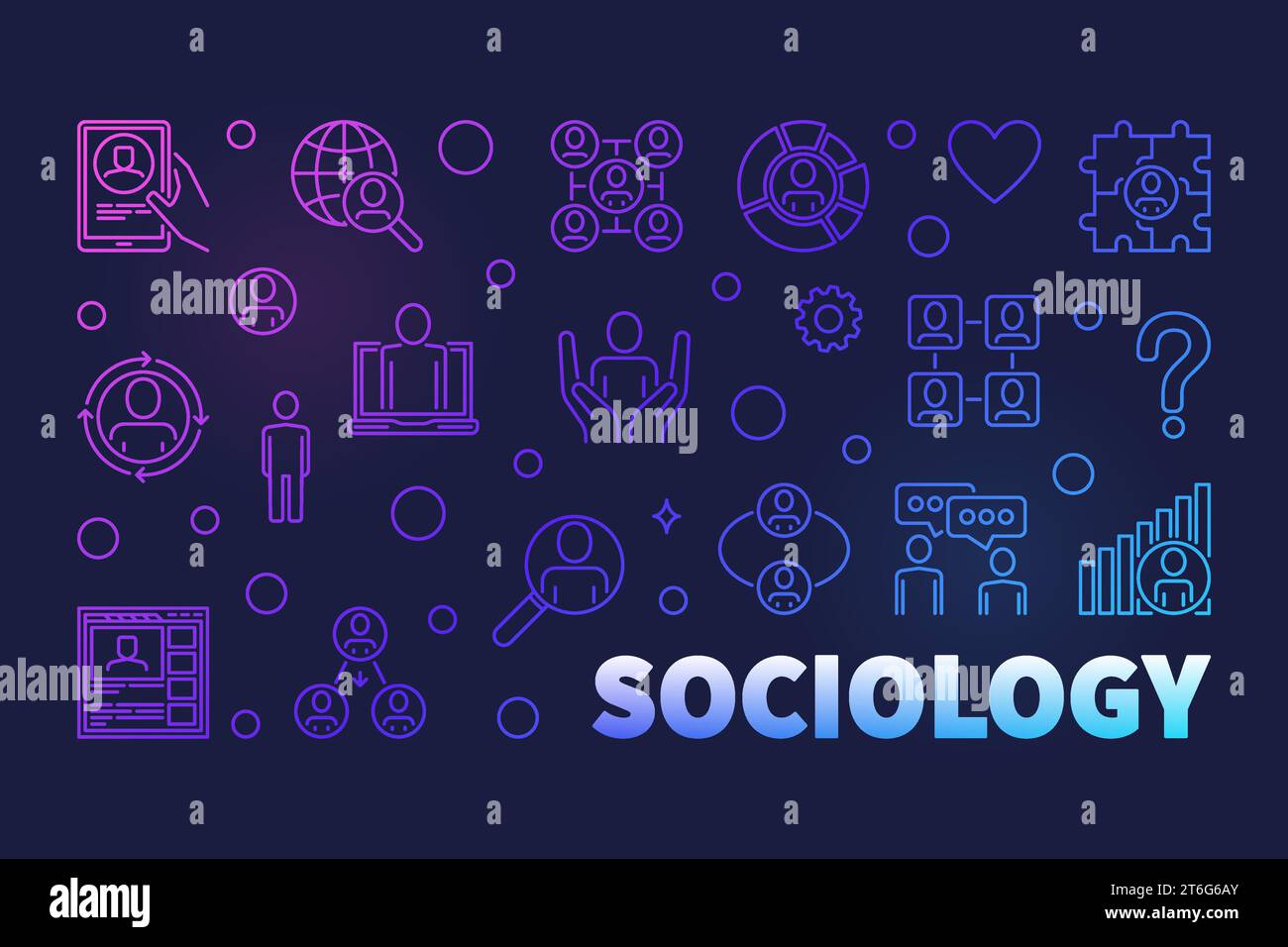 Sociology and Social Science thin line concept vector colored ...