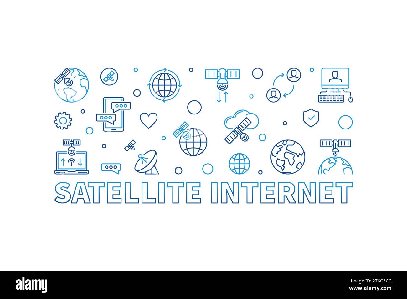 Satellite Internet vector outline creative horizontal banner. Wireless ...