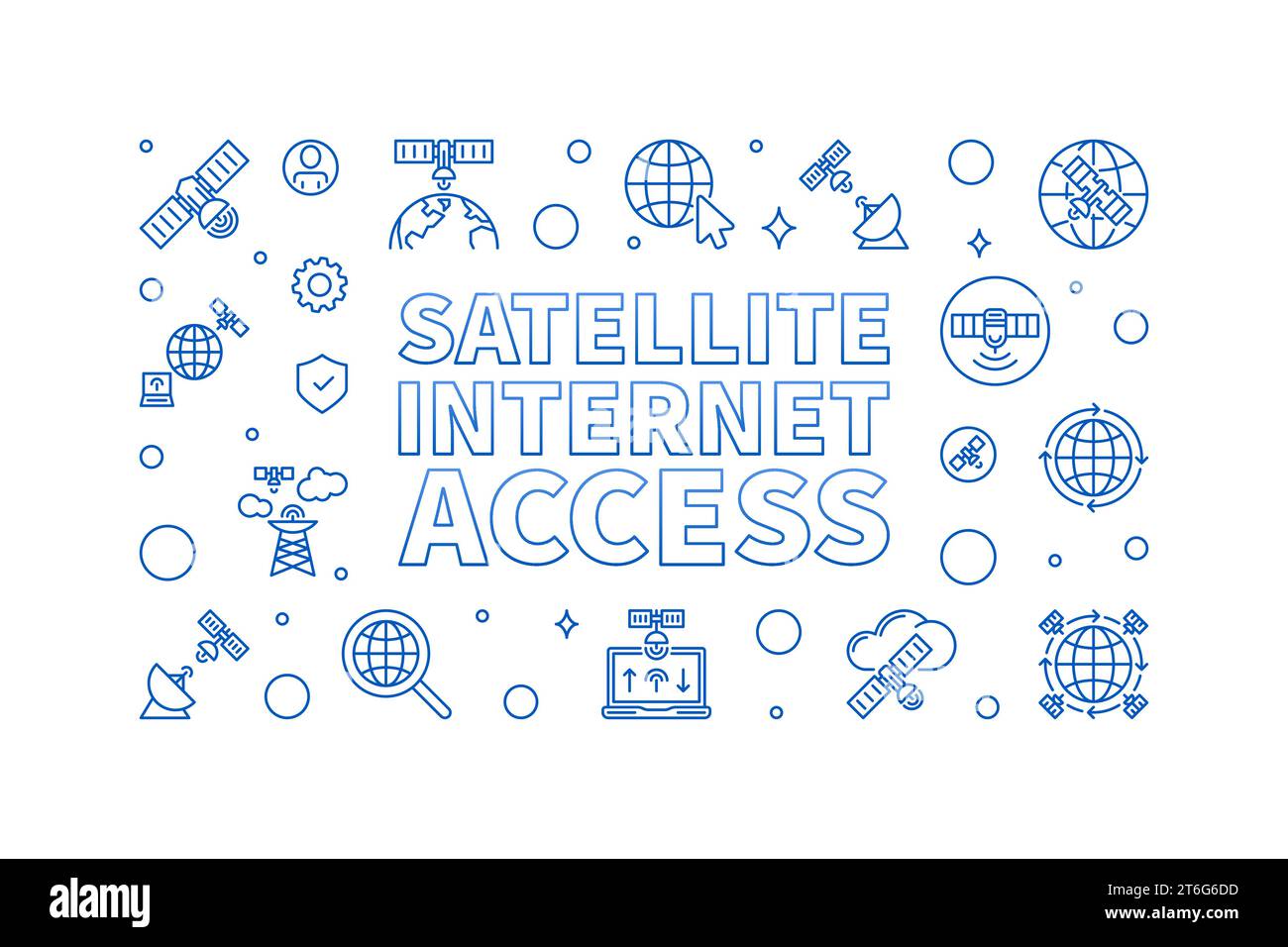 Satellite Internet Access vector concept thin line blue horizontal ... Satellite Internet Access vector concept thin line blue horizontal ...