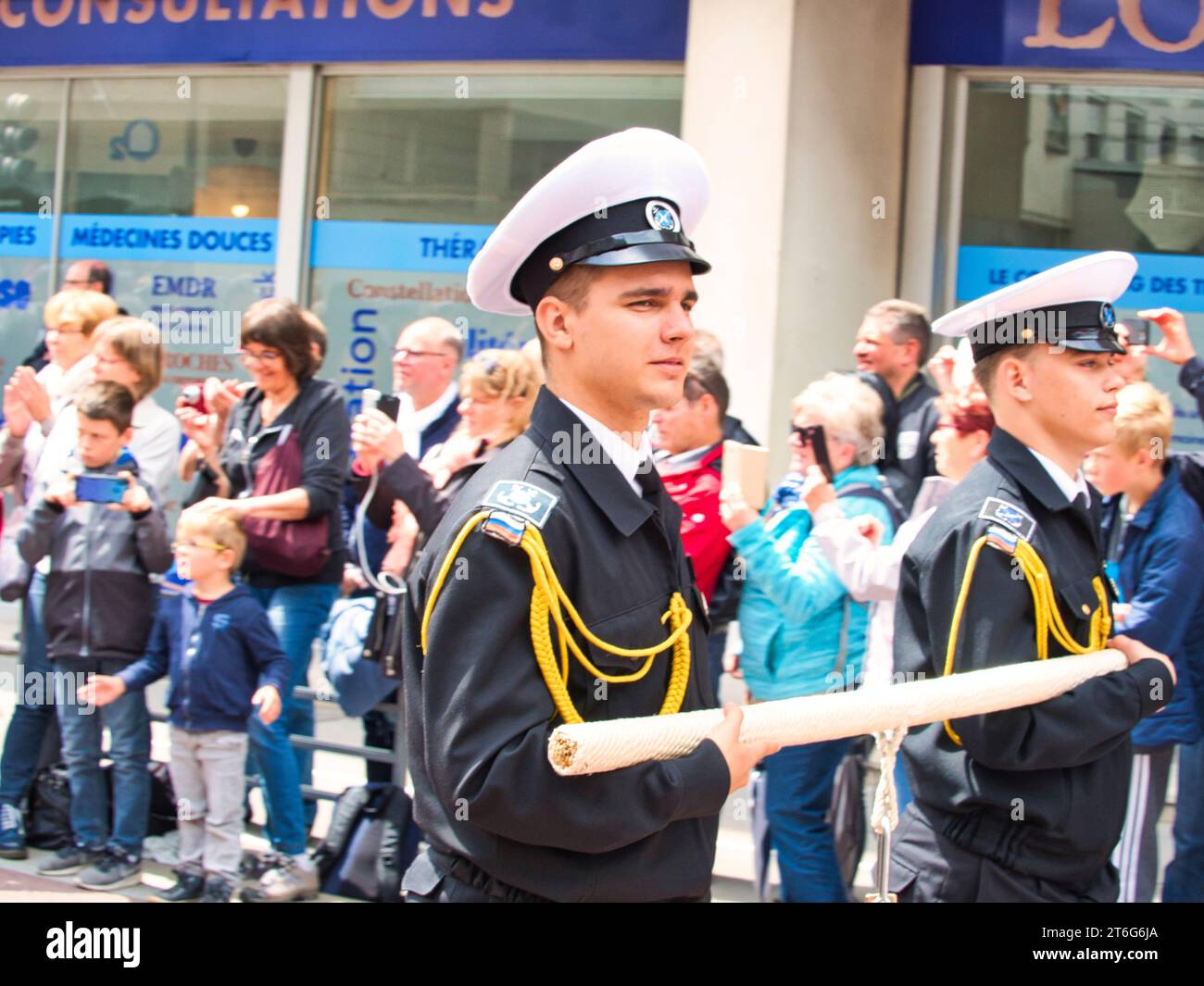 ROUEN, FRANCE - JUNE Circa, 2019. Unidentified Sailors parade in ...