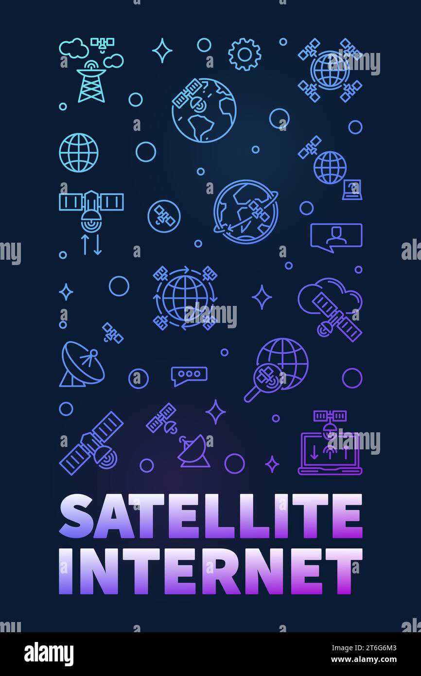 Satellite Internet Access vector outline colorful vertical banner ...