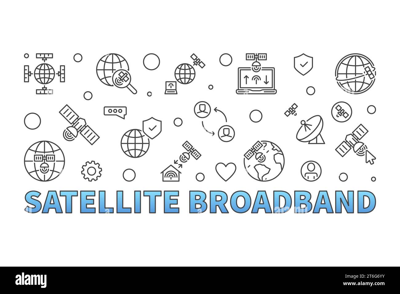 Satellite Broadband vector thin line modern horizontal banner ...