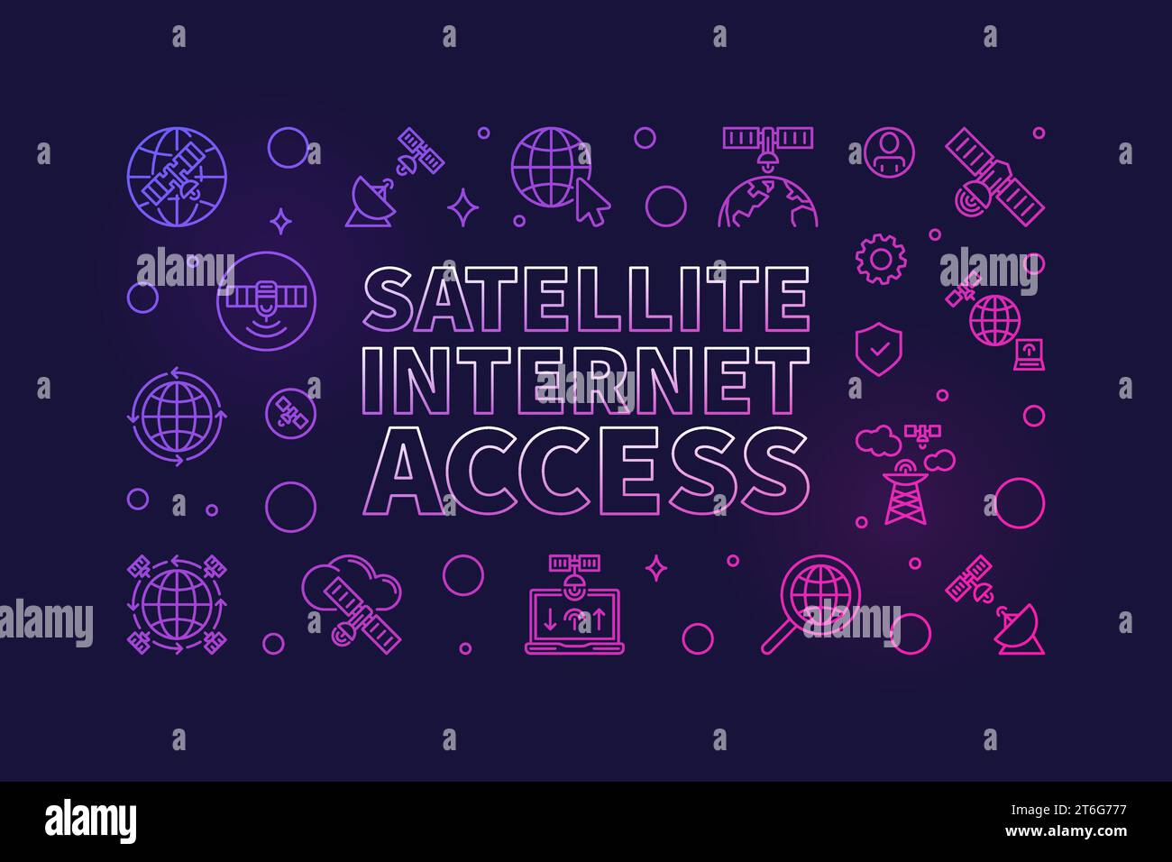 Satellite Internet Access vector concept thin line horizontal colorful ...