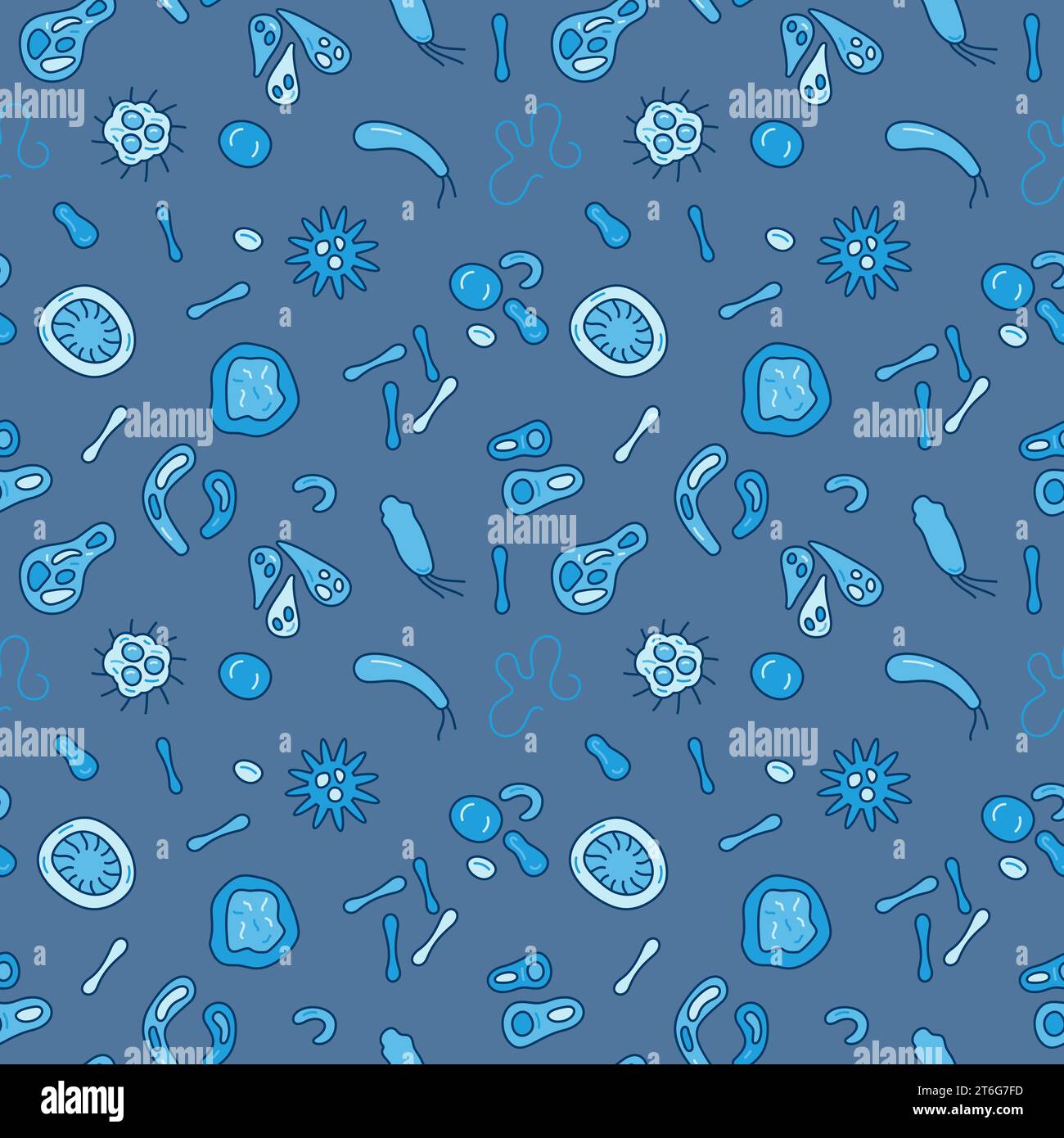 Bacteria Blue Seamless Pattern - Biology and Science concept creative ...