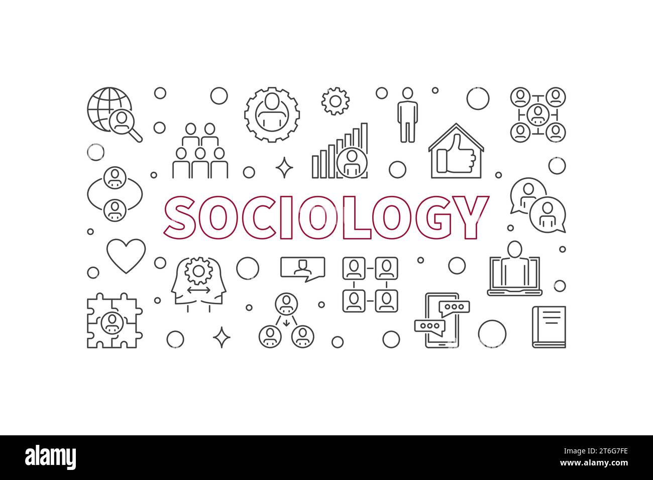 Sociology vector outline horizontal banner - Social Interaction concept ...