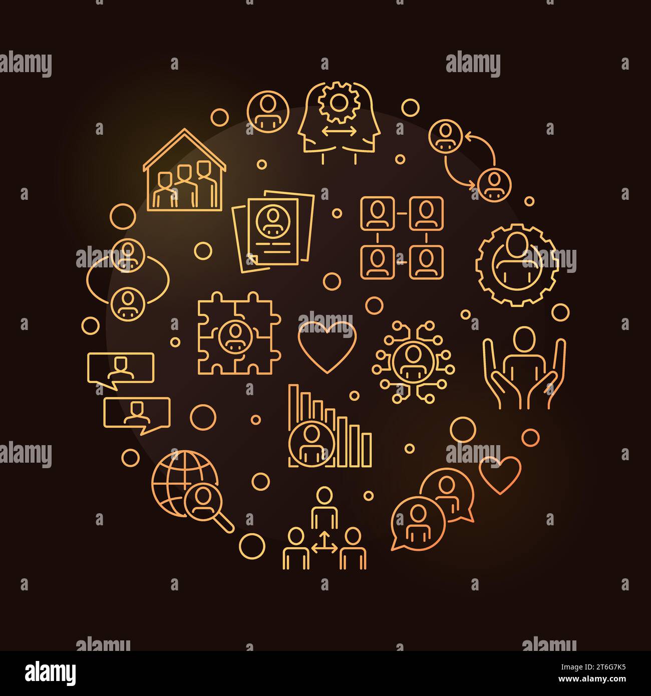 Sociology and Social Relationships concept vector outline circle shaped ...