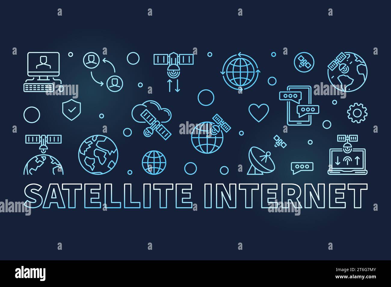 Satellite Internet vector blue horizontal banner - Wireless Satellite ...
