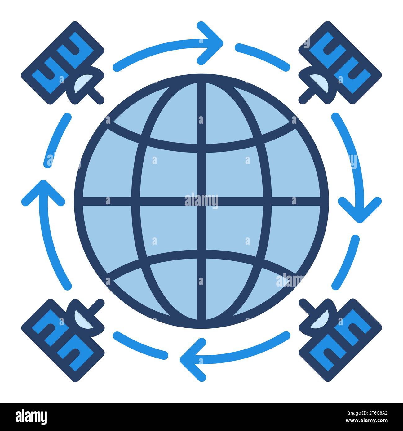 Four Satellites around the Earth vector concept blue icon or sign Stock ...