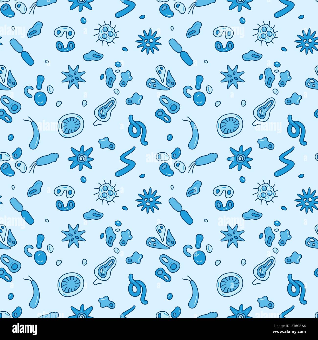 Seamless pattern with Bacteria and Biology Organisms concept blue ...