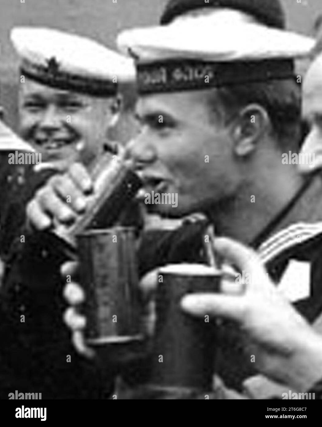 USSR sailors drinking beer from ''olive drab color beer cans on 14 ...