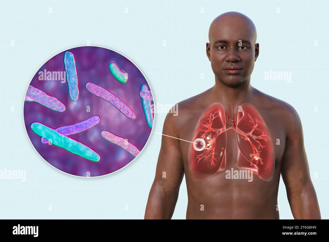 A 3D photorealistic illustration of the upper half of a man with ...