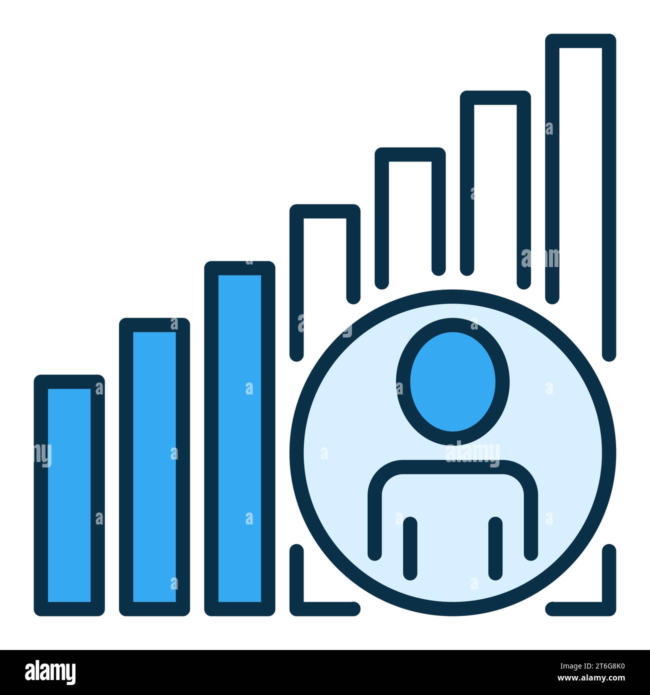 Graph with Man in Circle vector concept blue icon or symbol in thin ...