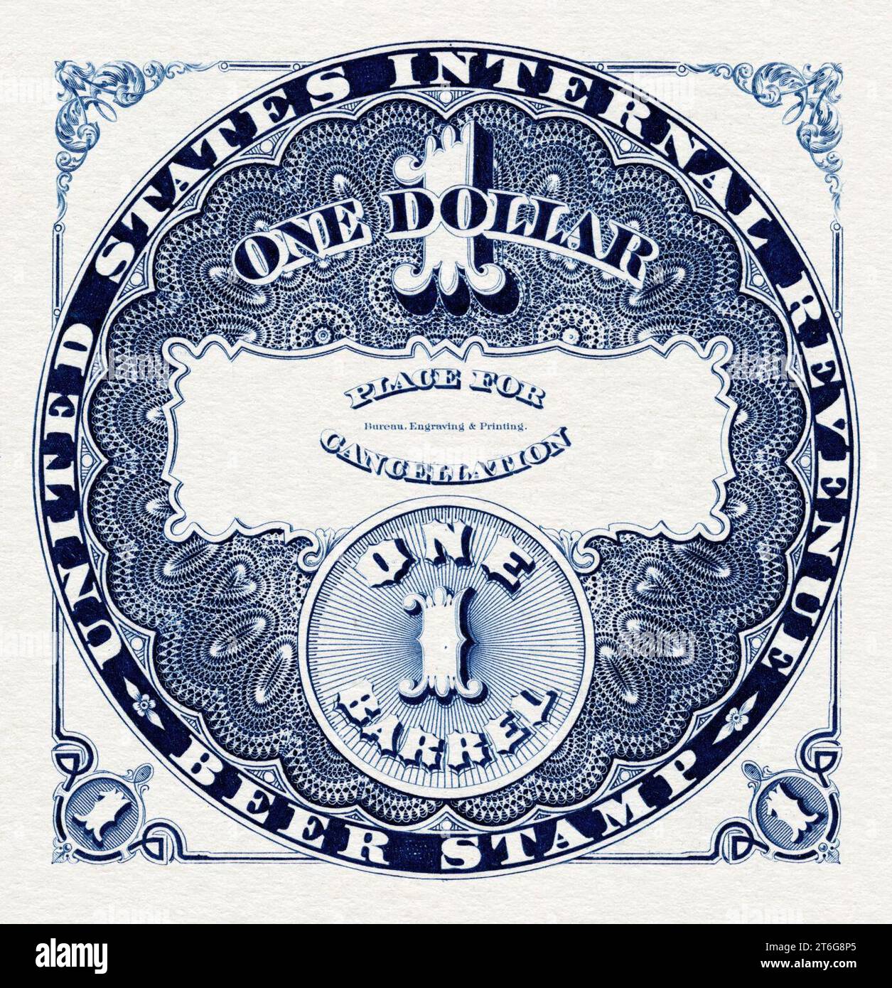 US-Stamp-Beer-1870-1 dollar (1 barrel Stock Photo - Alamy