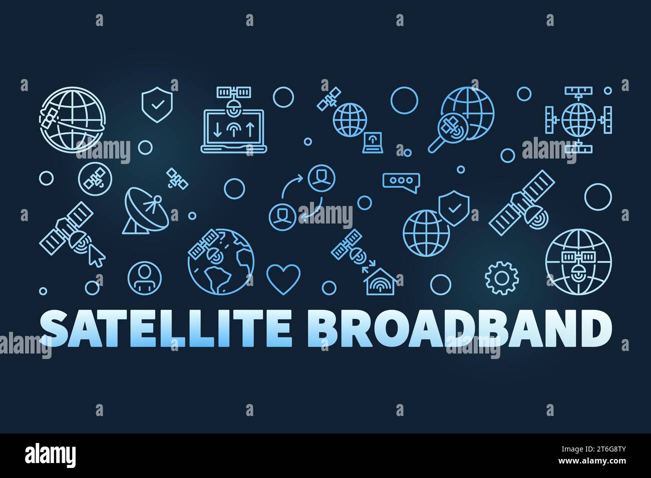 Satellite Broadband vector outline horizontal blue banner. Internet ...