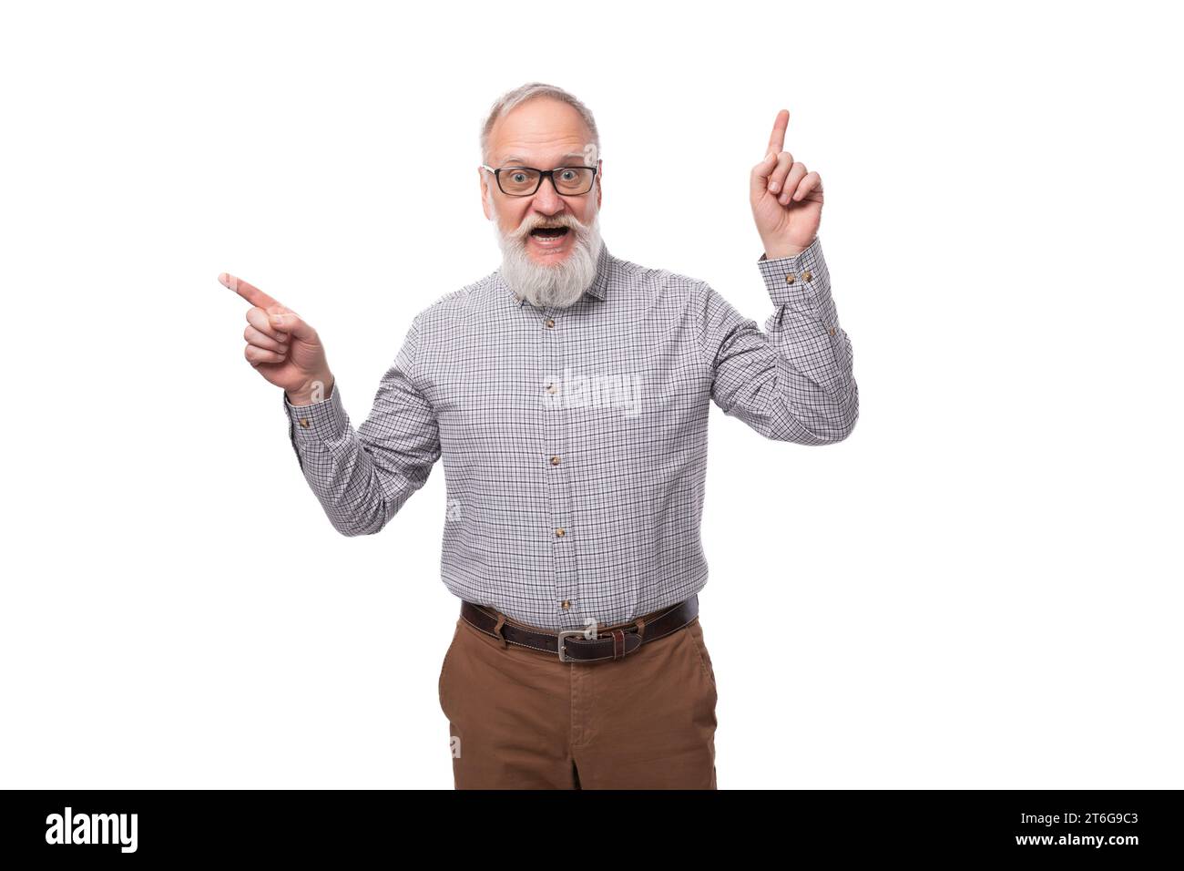 smart successful mature gray-haired office worker man with mustache and ...