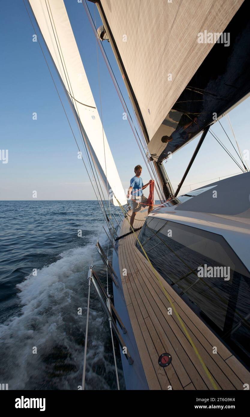 Crew races modern ocean-going sailing yacht Stock Photo - Alamy